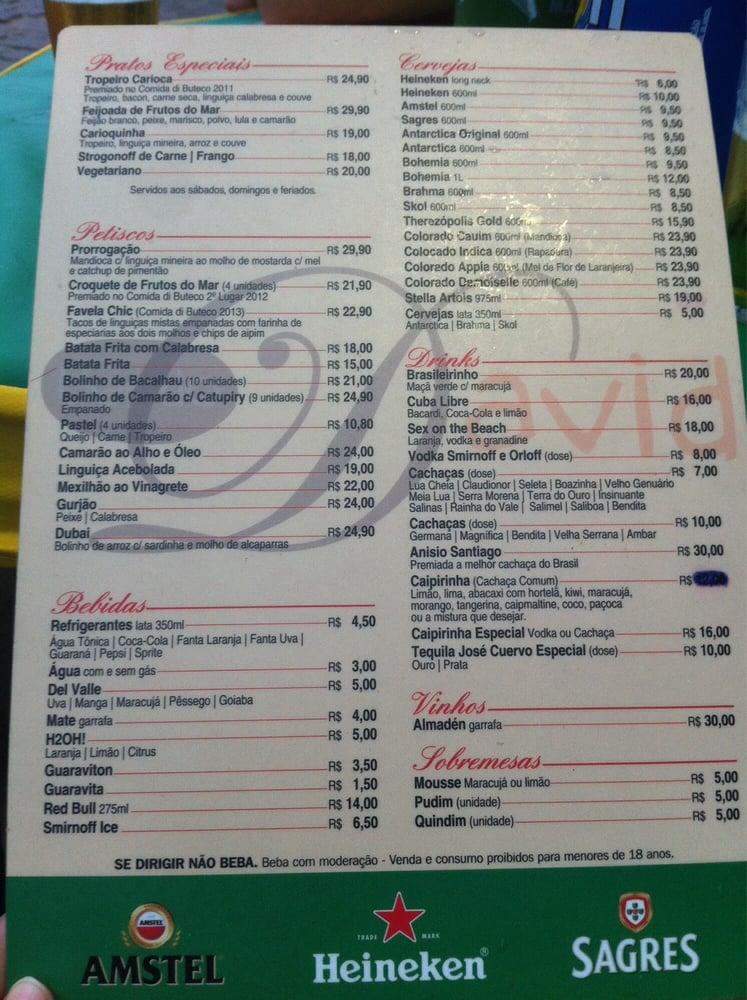 Menu at Bar do David, Rio de Janeiro, Chapéu Mangueira - Ladeira Ary ...