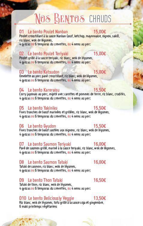 Menu at Bento Bako restaurant, Paris