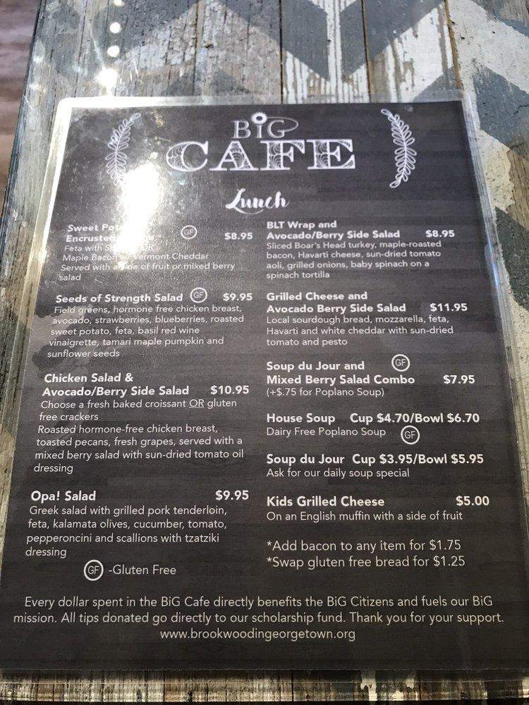 Menu at BiG Cafe and Shop- Brookwood in Georgetown, Georgetown