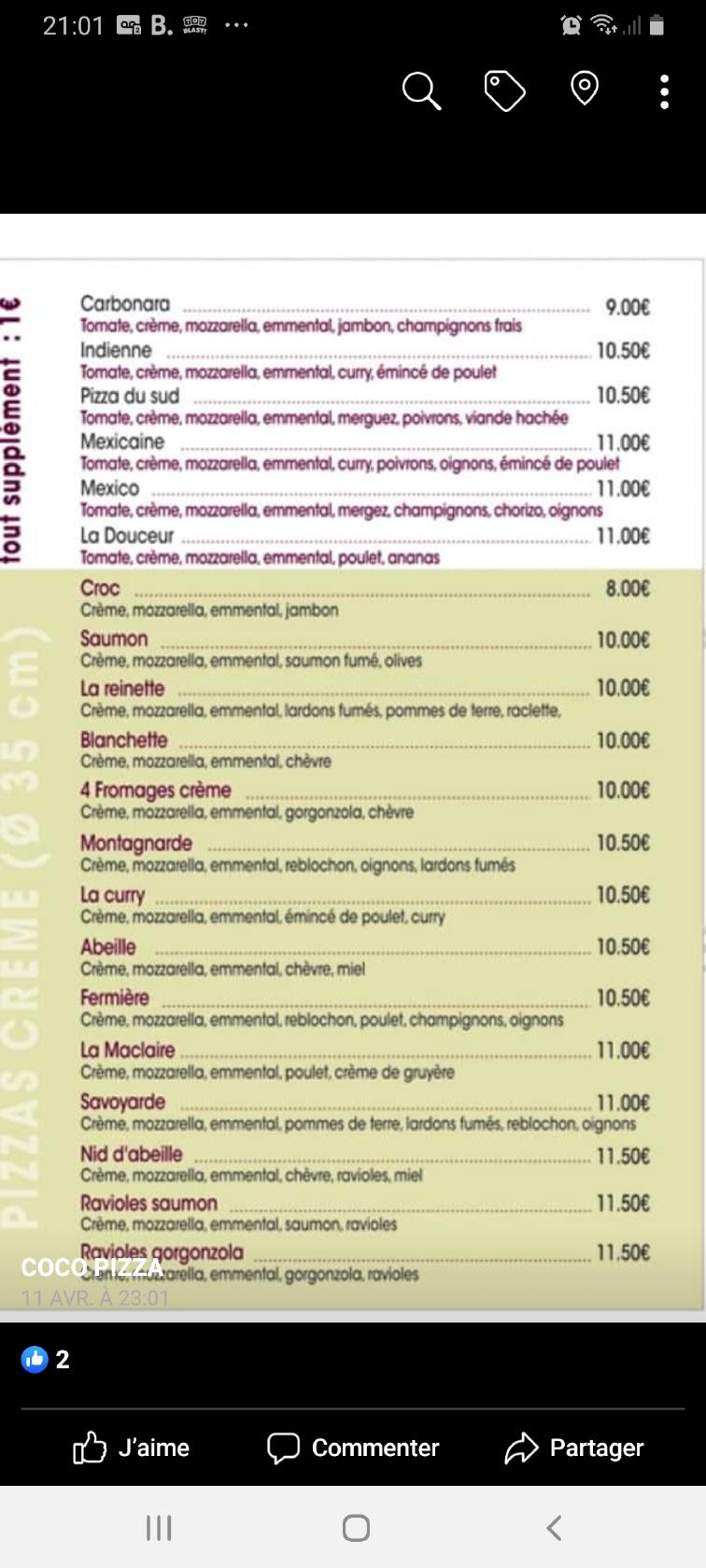Menu at COCO PIZZA restaurant, Maclas