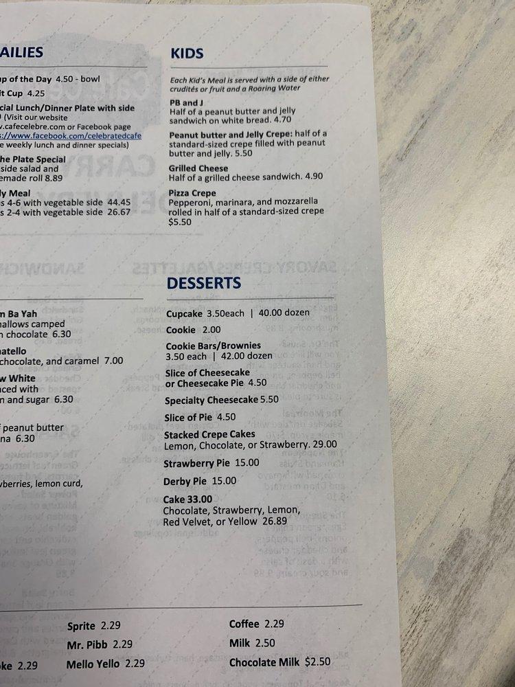 Menu at Café Célébré cafe, Benton