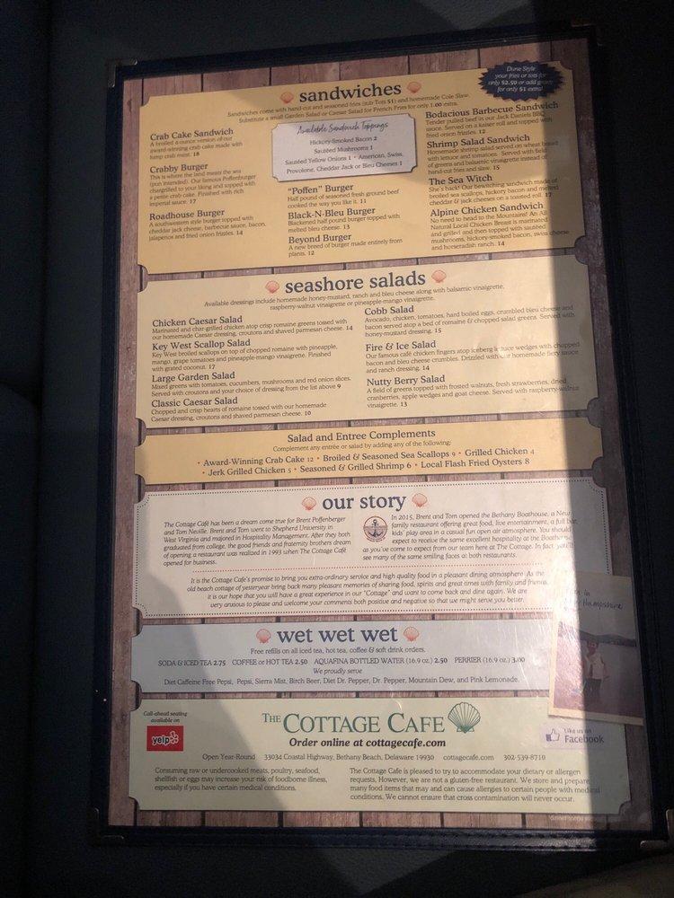 Menu at Cottage Cafe, Bethany Beach
