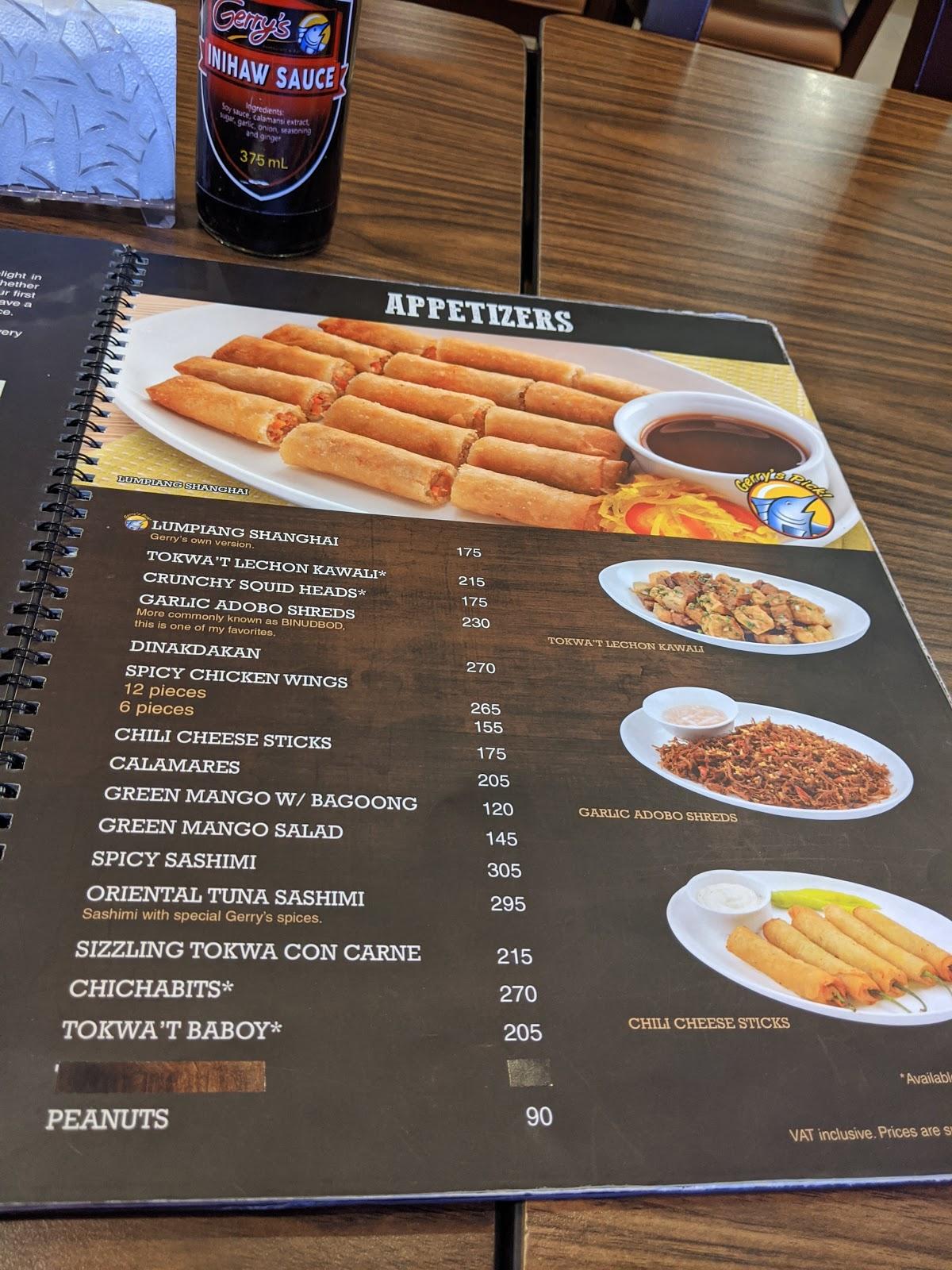 Menu at Gerry's SM Bacolod (Gerry's Grill) restaurant, Bacolod