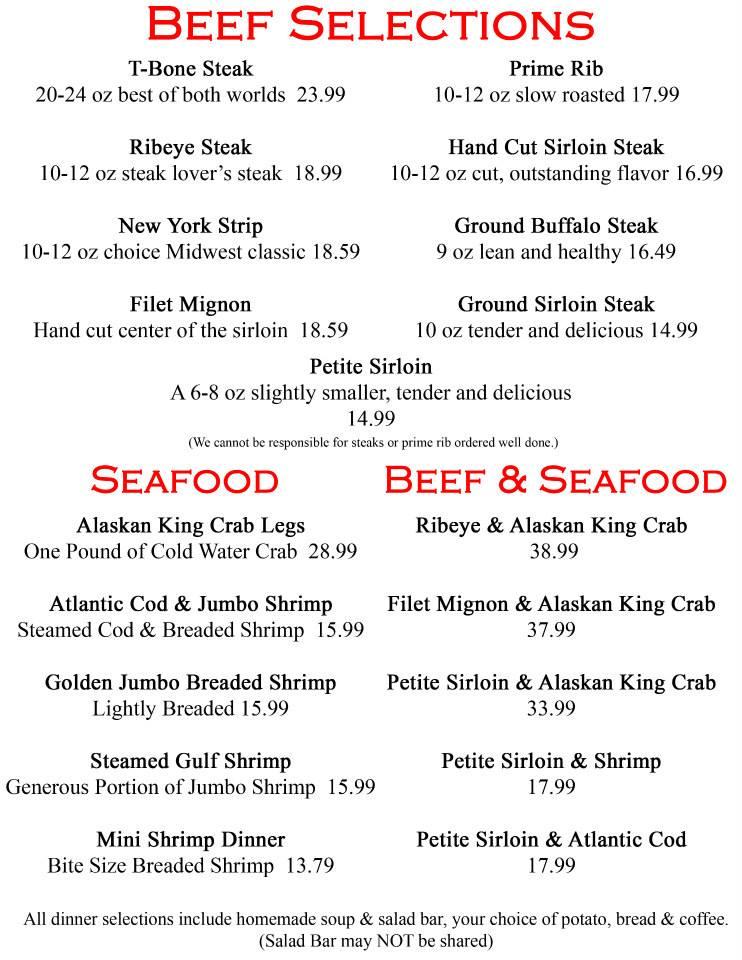 Menu at Monarch Steak House & Lounge restaurant, Renner