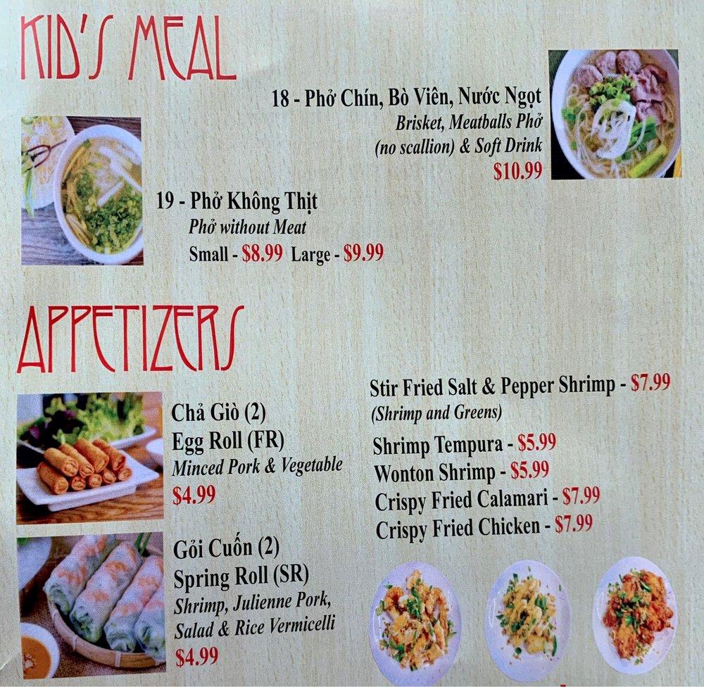 Menu at Pho Viet restaurant, Hanover
