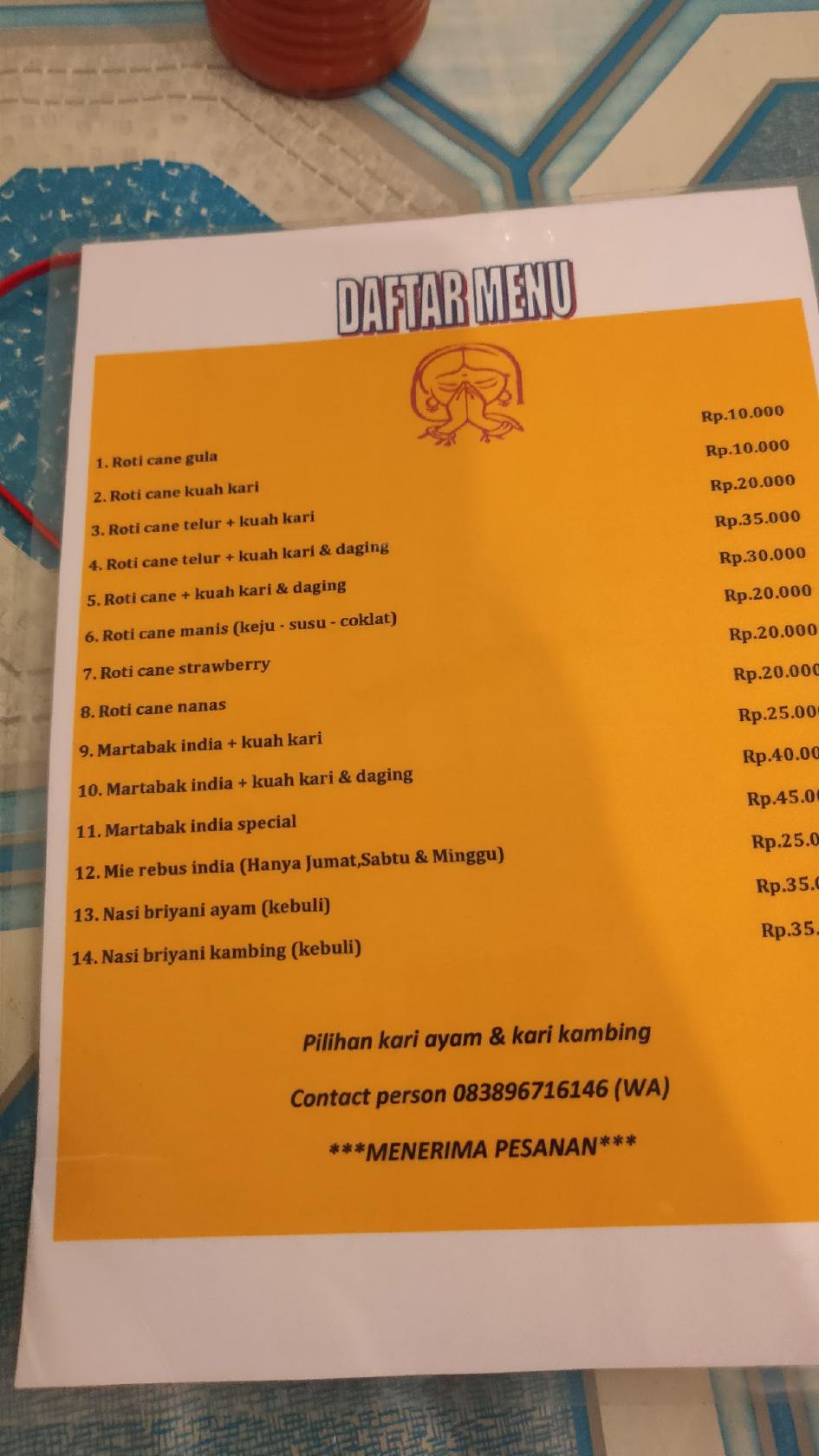 Menu at Roti Cane dan Martabak India Ibu Gandhi restaurant, Tangerang