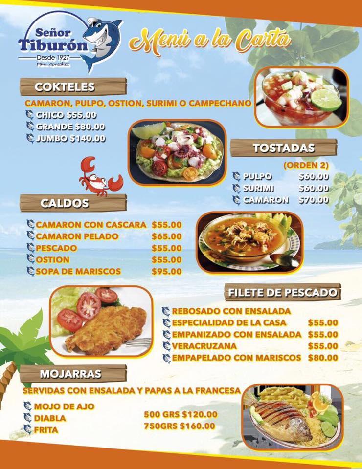 Menu at Señor Tiburón restaurant, Pachuca