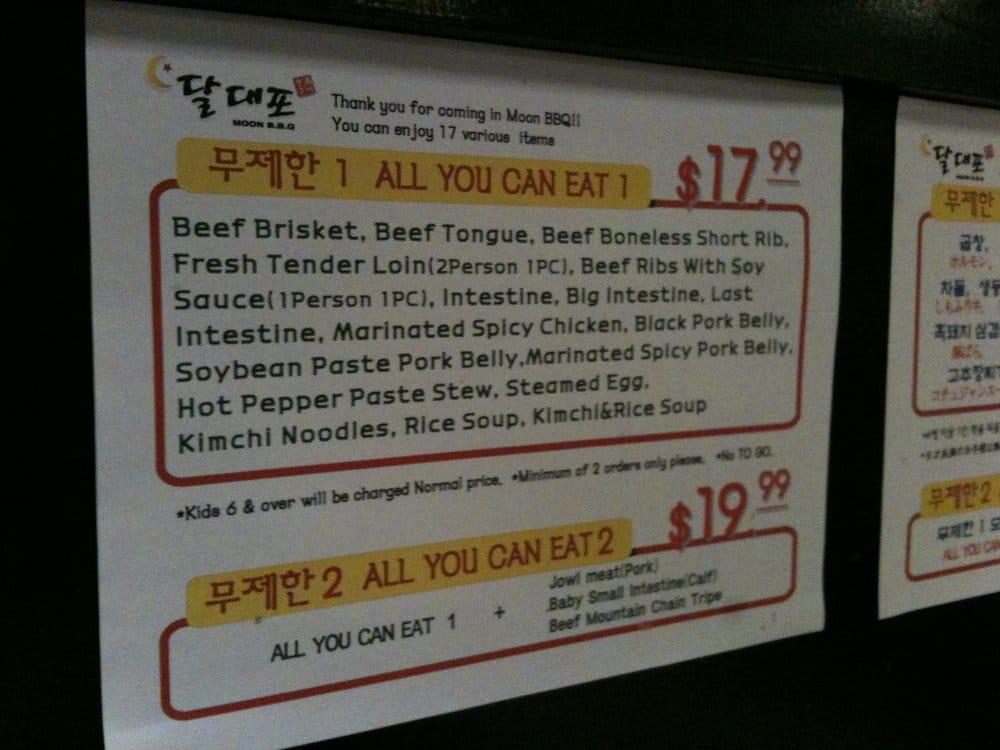Menu at moon bbq, Gardena