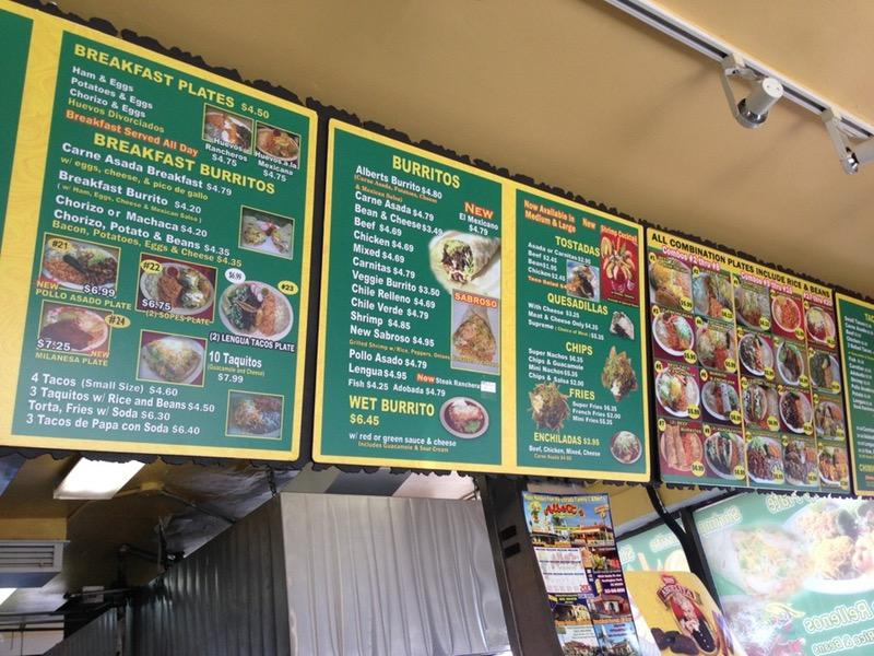 Menu at Albert's Mexican Food restaurant, Bellflower