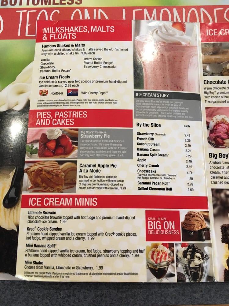 Menu at Big Boy restaurant, Bad Axe