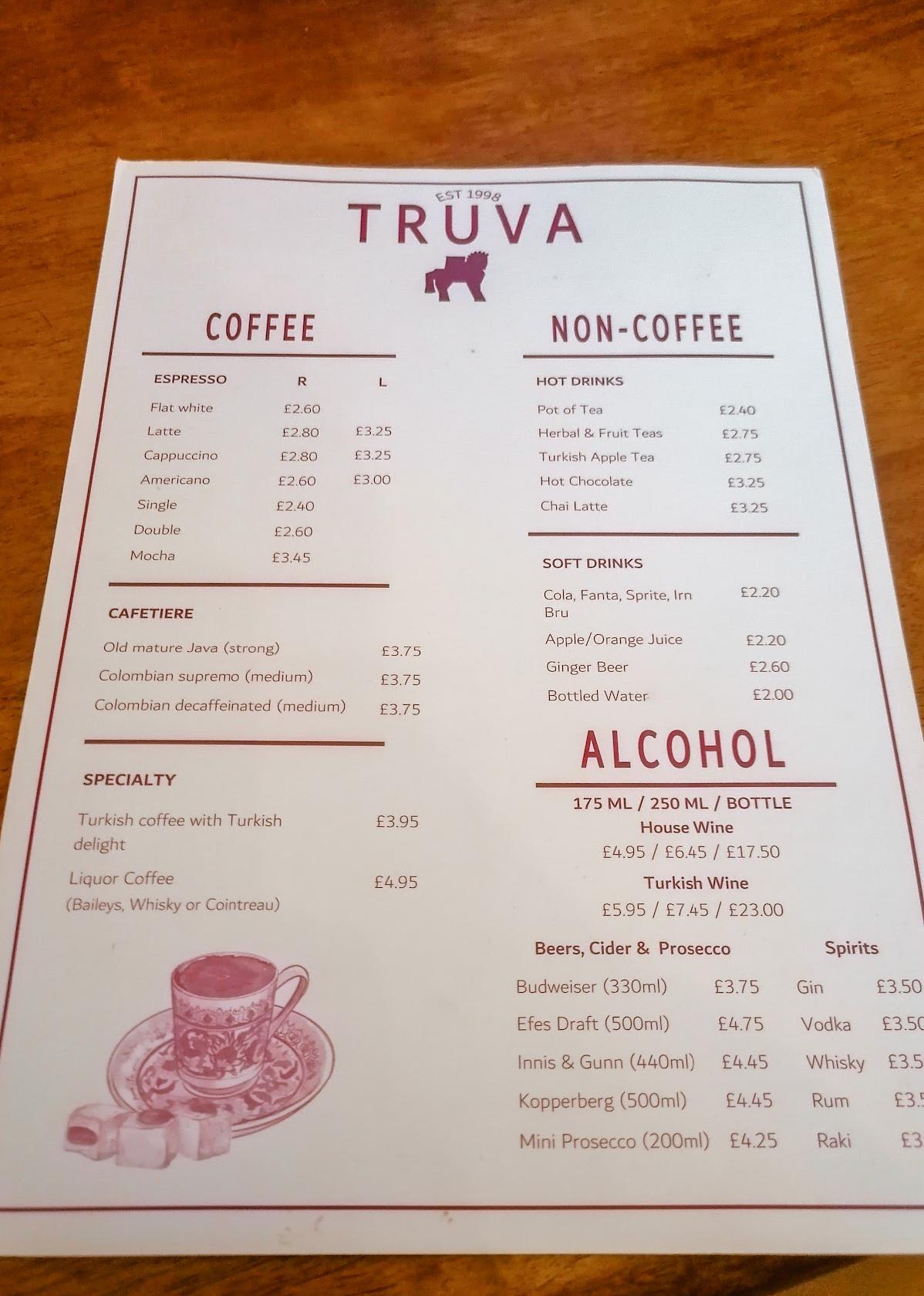 Menu at Cafe Truva, Edinburgh, 77 The