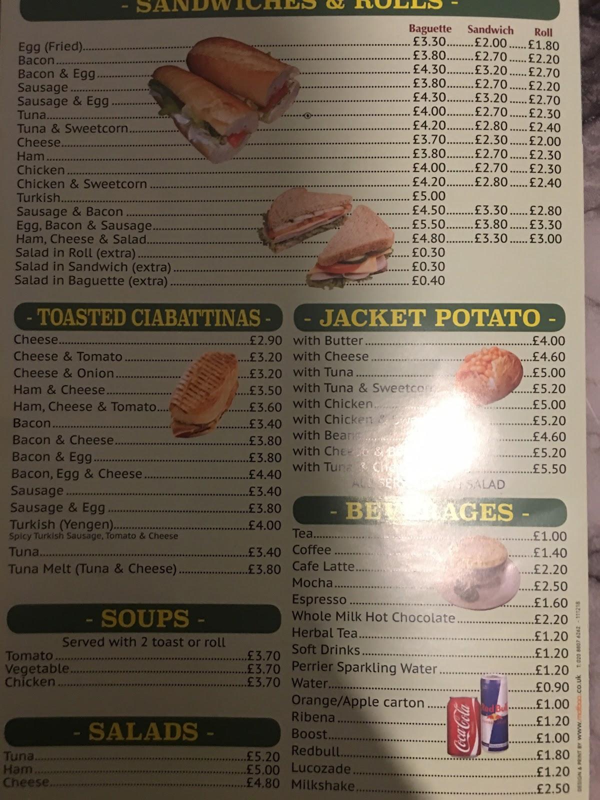 Menu at Corner Cafe, London, 218 Queenstown Rd