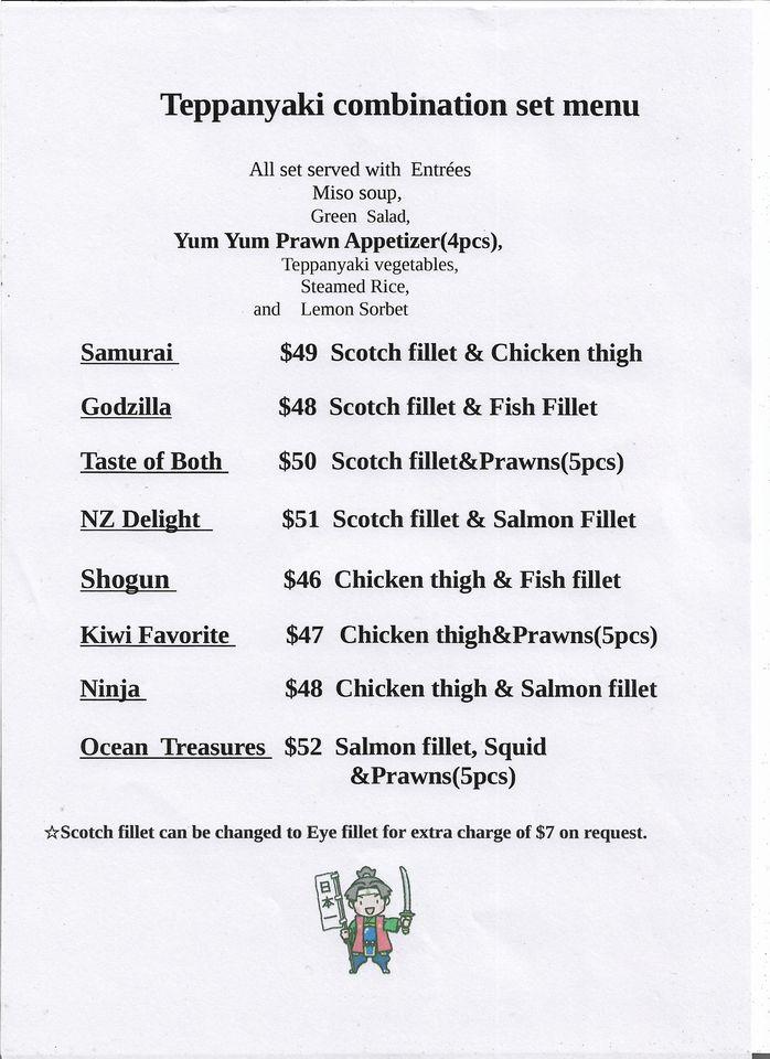 Menu at HEIZO Teppanyaki Japanese Restaurant, Auckland, 3d Short St