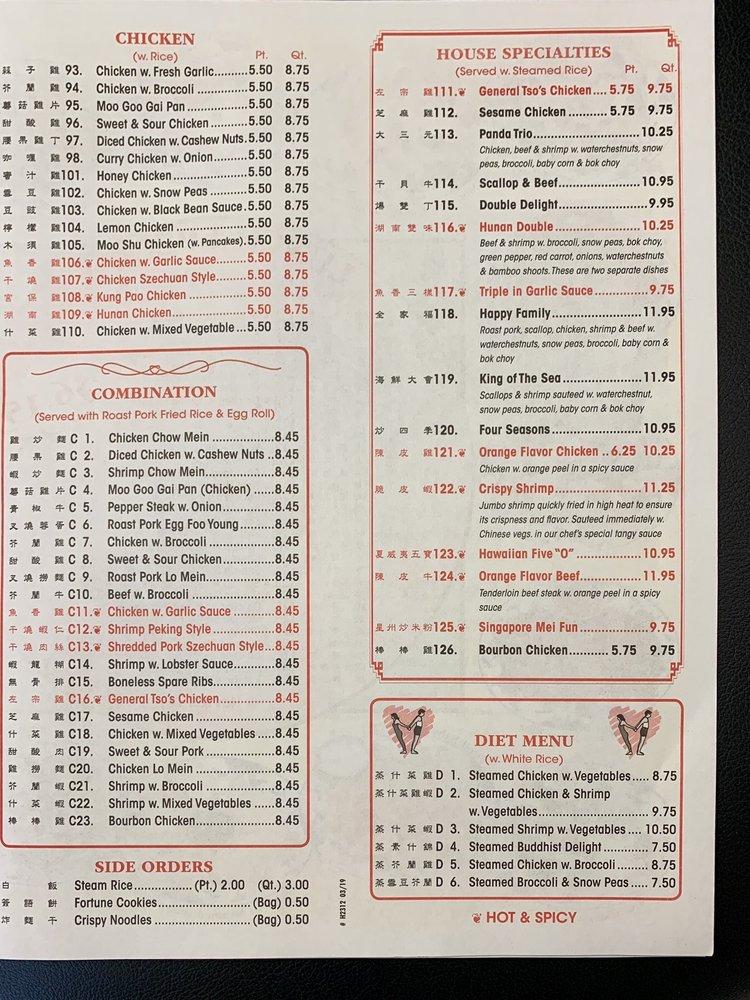 Menu at He Sheng restaurant, Winter Park