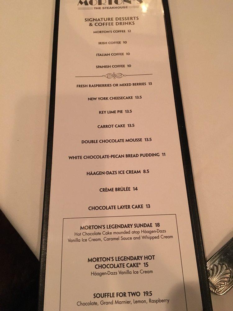 Menu at Morton's The Steakhouse, Troy