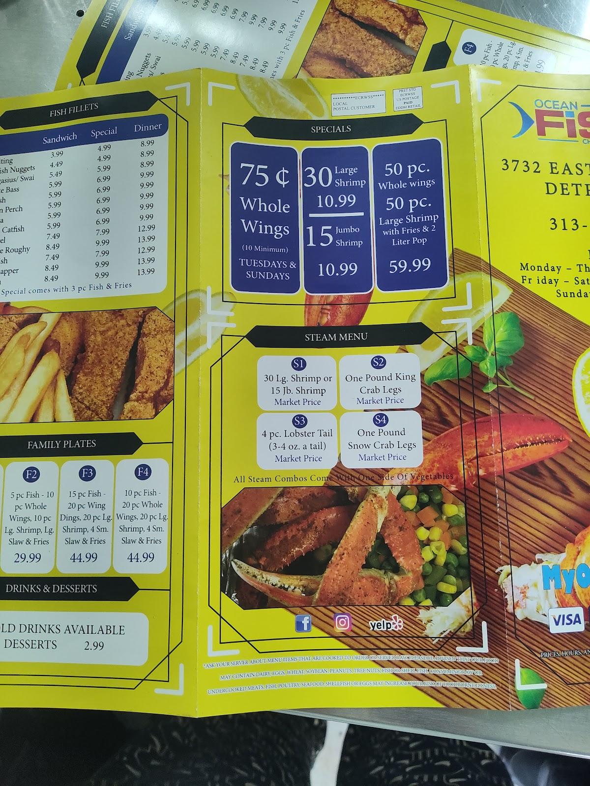 Menu at Ocean Fish & Chicken fast food, Detroit