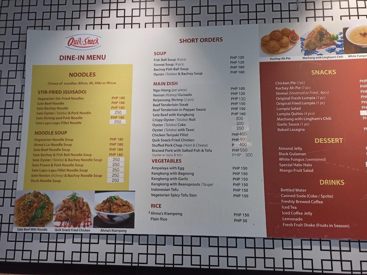 Menu at Quik Snack fast food, Manila