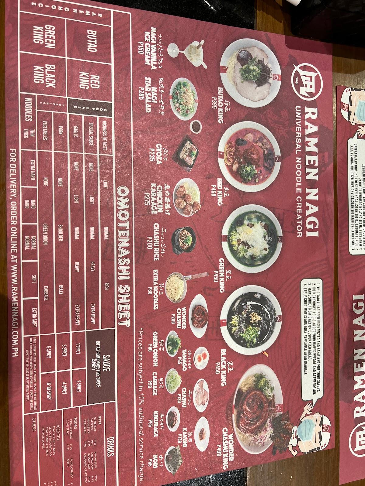 Menu at Ramen Nagi restaurant, Parañaque, GXCQ+X7W