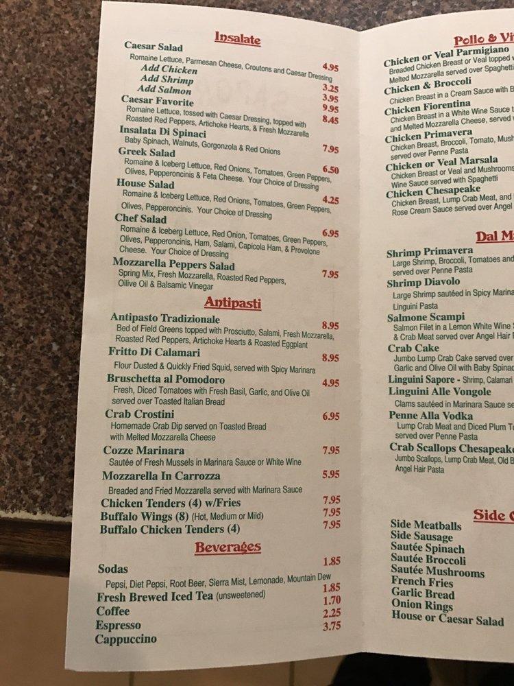 Menu at Sapore Di Mare restaurant, Edgewood