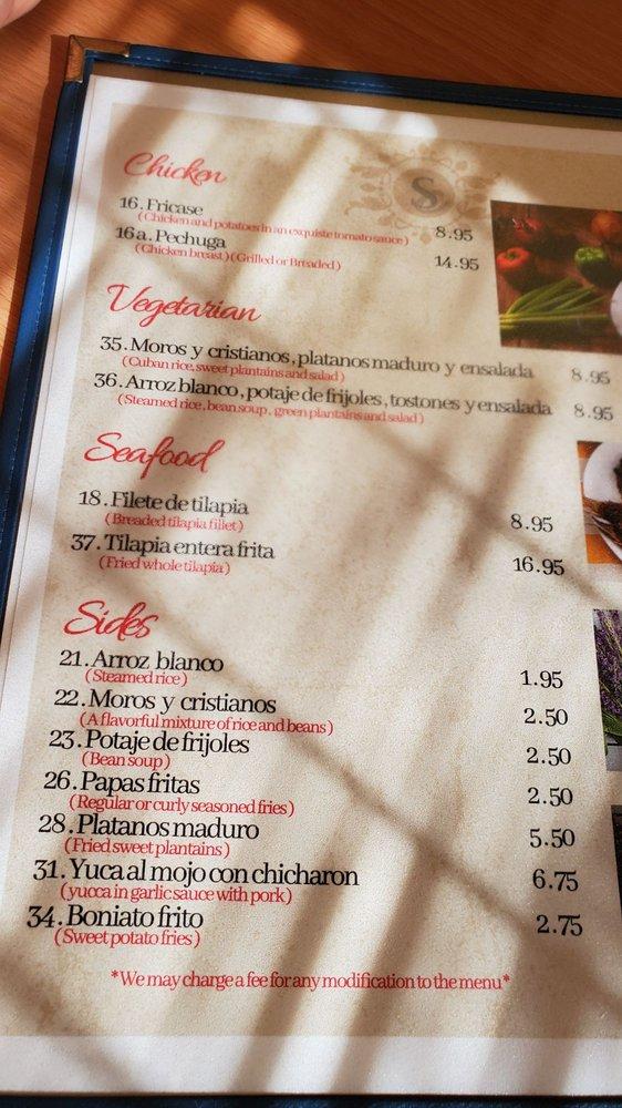 Menu at Sol Cubano restaurant, North Highlands
