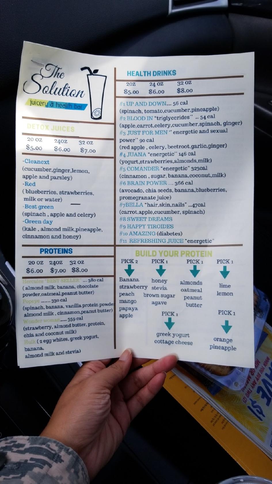 Menu at The Solution restaurant, Laughlin Air Force Base