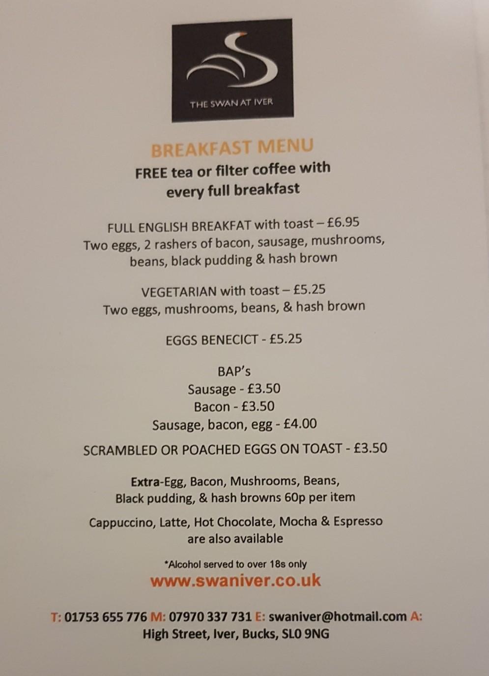 Menu at The Swan at Iver pub & bar, Iver