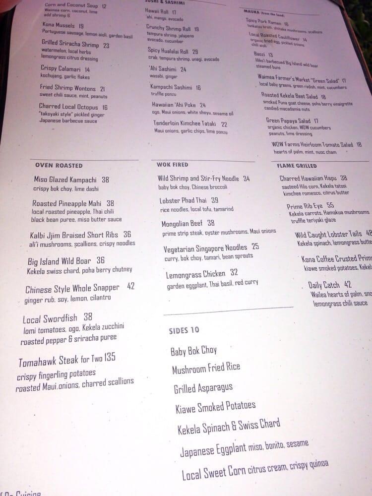 Menu at ULU Ocean Grill restaurant, Kalaoa