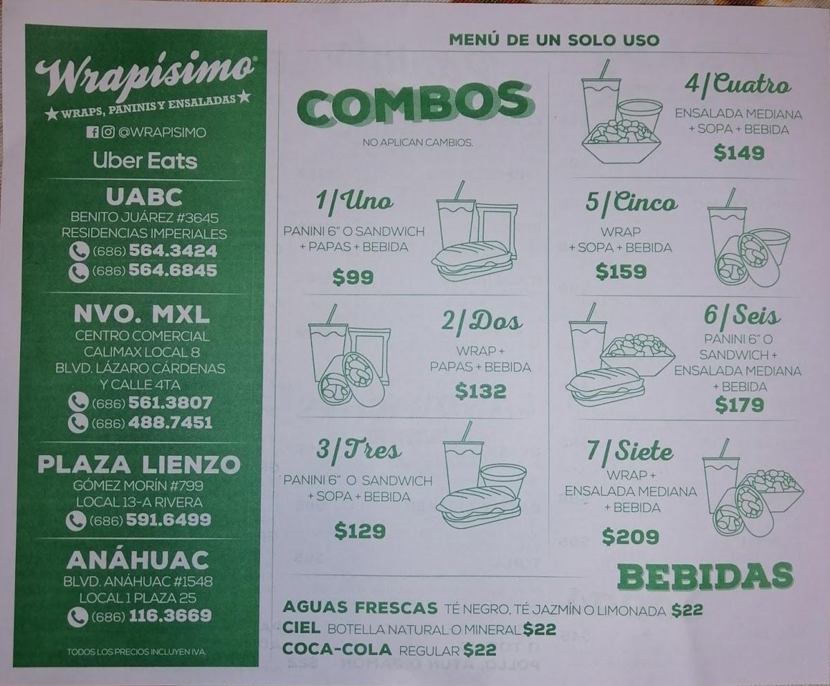 Carta del restaurante Wrapisimo, Mexicali, Calz. Manuel Gómez Morín 799