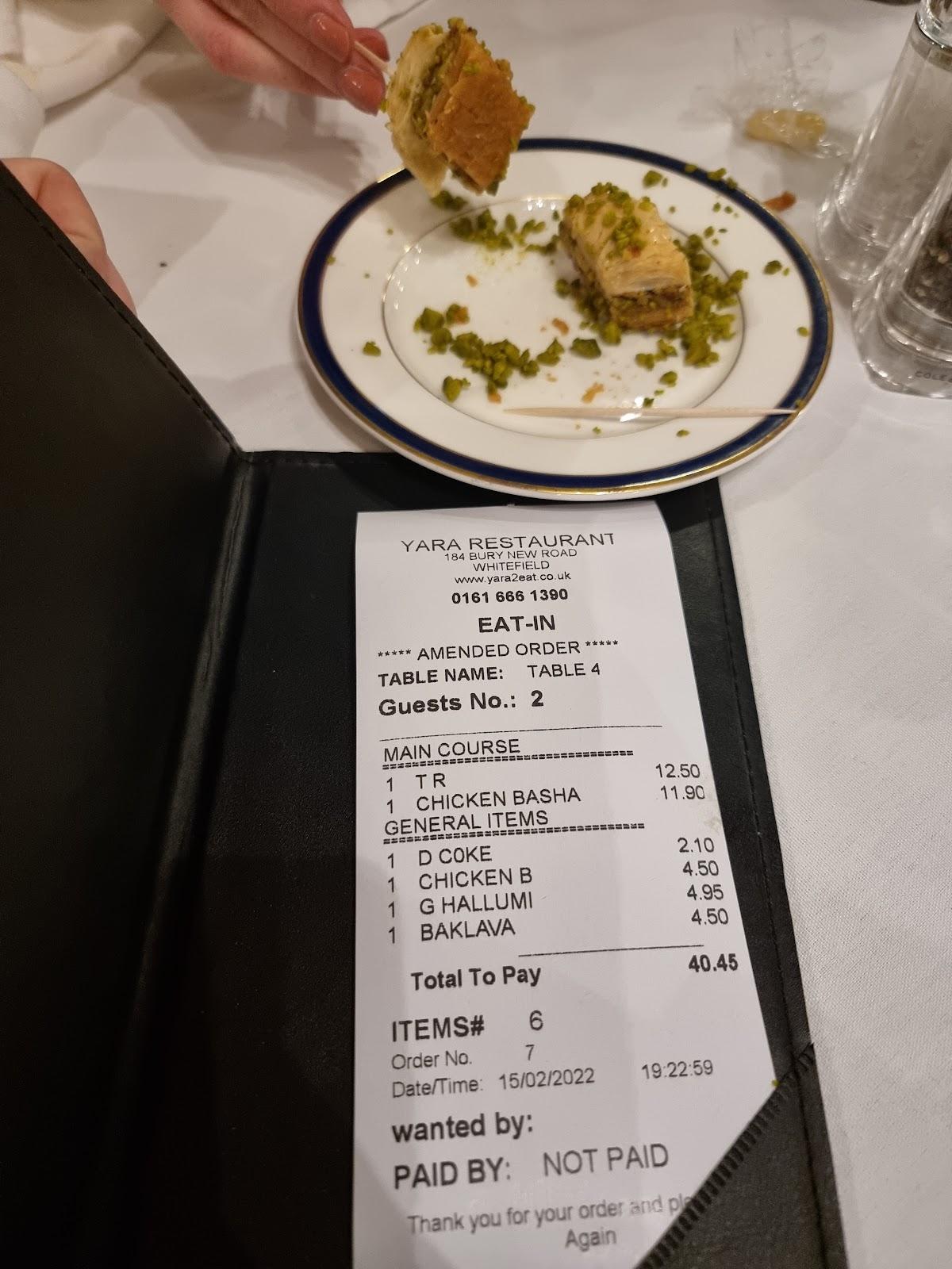 Menu at YARA Restaurant Whitefield, Manchester, 184 Bury New Rd