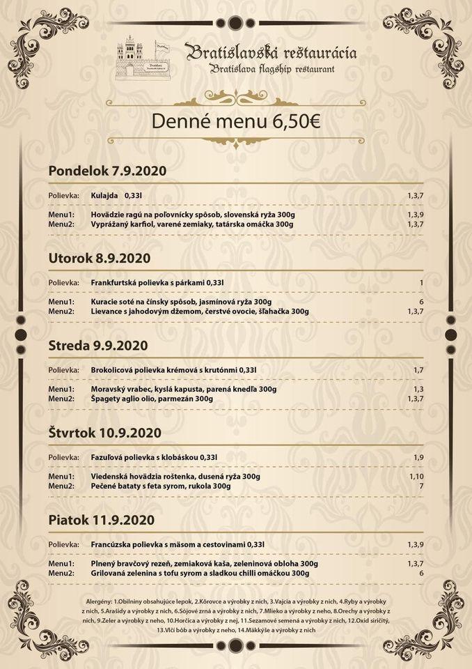 Menu at Bratislava Flagship restaurant, Bratislava