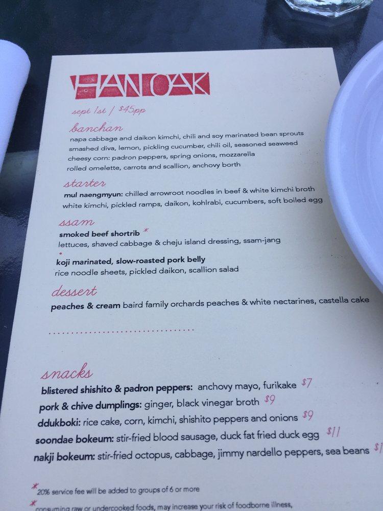 Menu at Han Oak Restaurant LLC, Portland