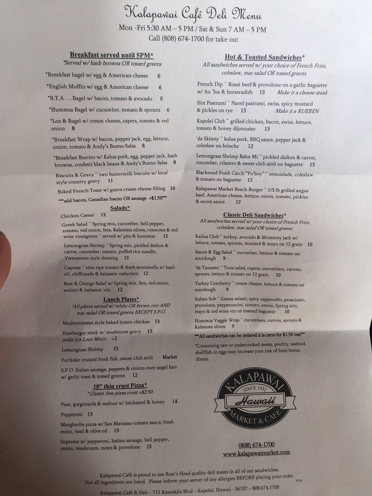 Menu at Kalapawai Cafe & Deli, Kapolei