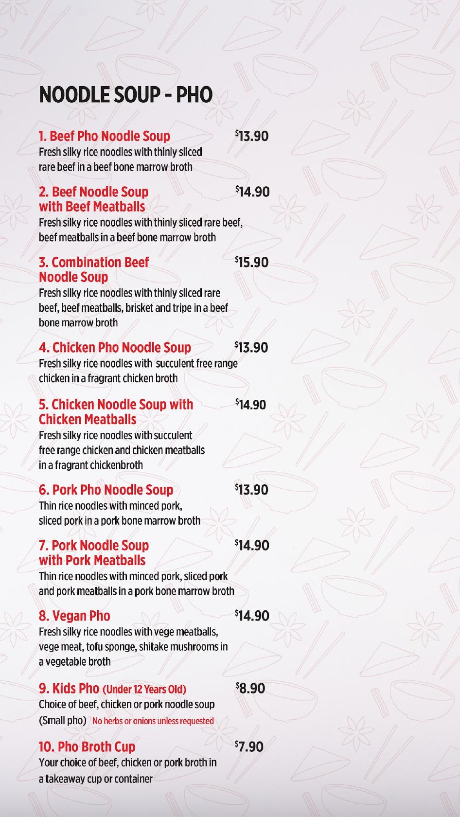 Menu at Phogerlicious restaurant, Riverstone