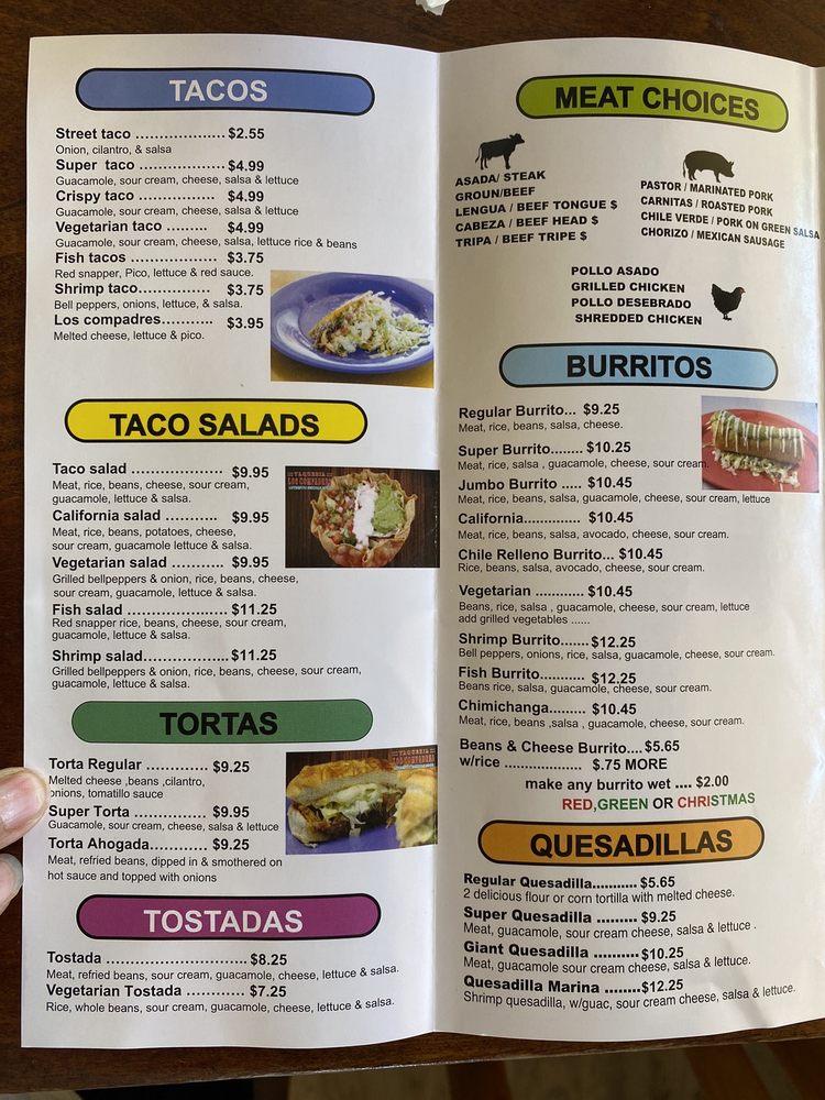 Menu at Taqueria los compadres III fast food, Rancho Cordova