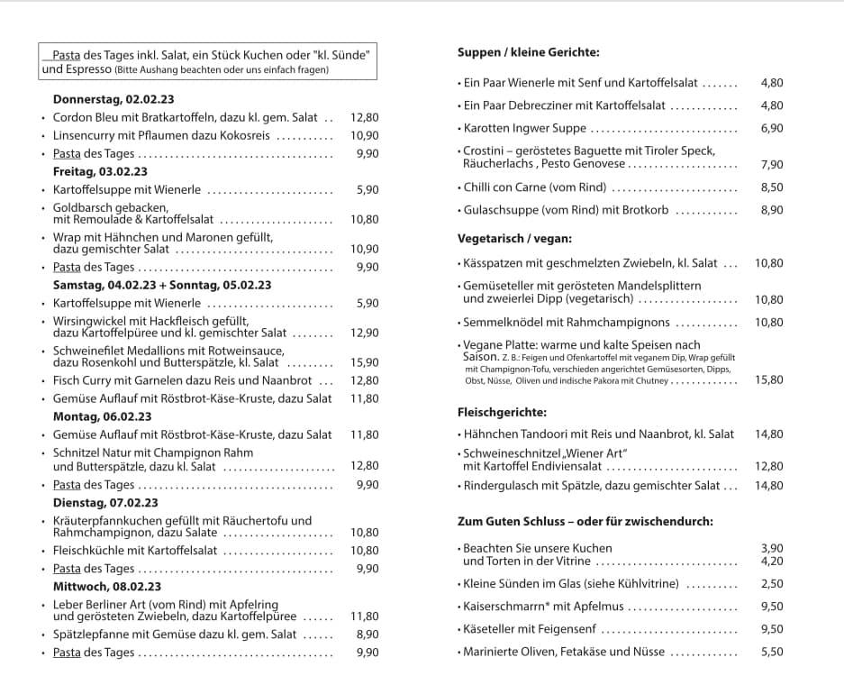 Speisekarte von Thalia Kaffeehaus, Augsburg