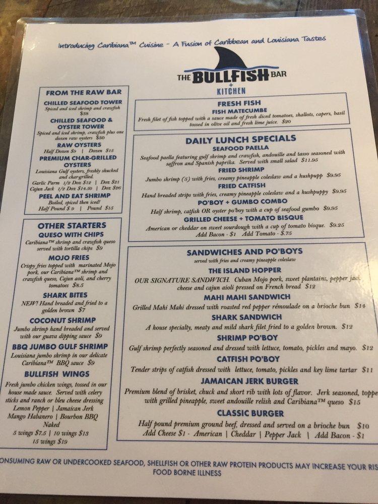 Menu at The Bullfish Bistro pub & bar, Baton Rouge