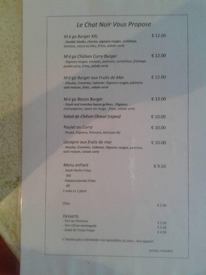 Menu at Auberge du Chat Noir restaurant, Olargues