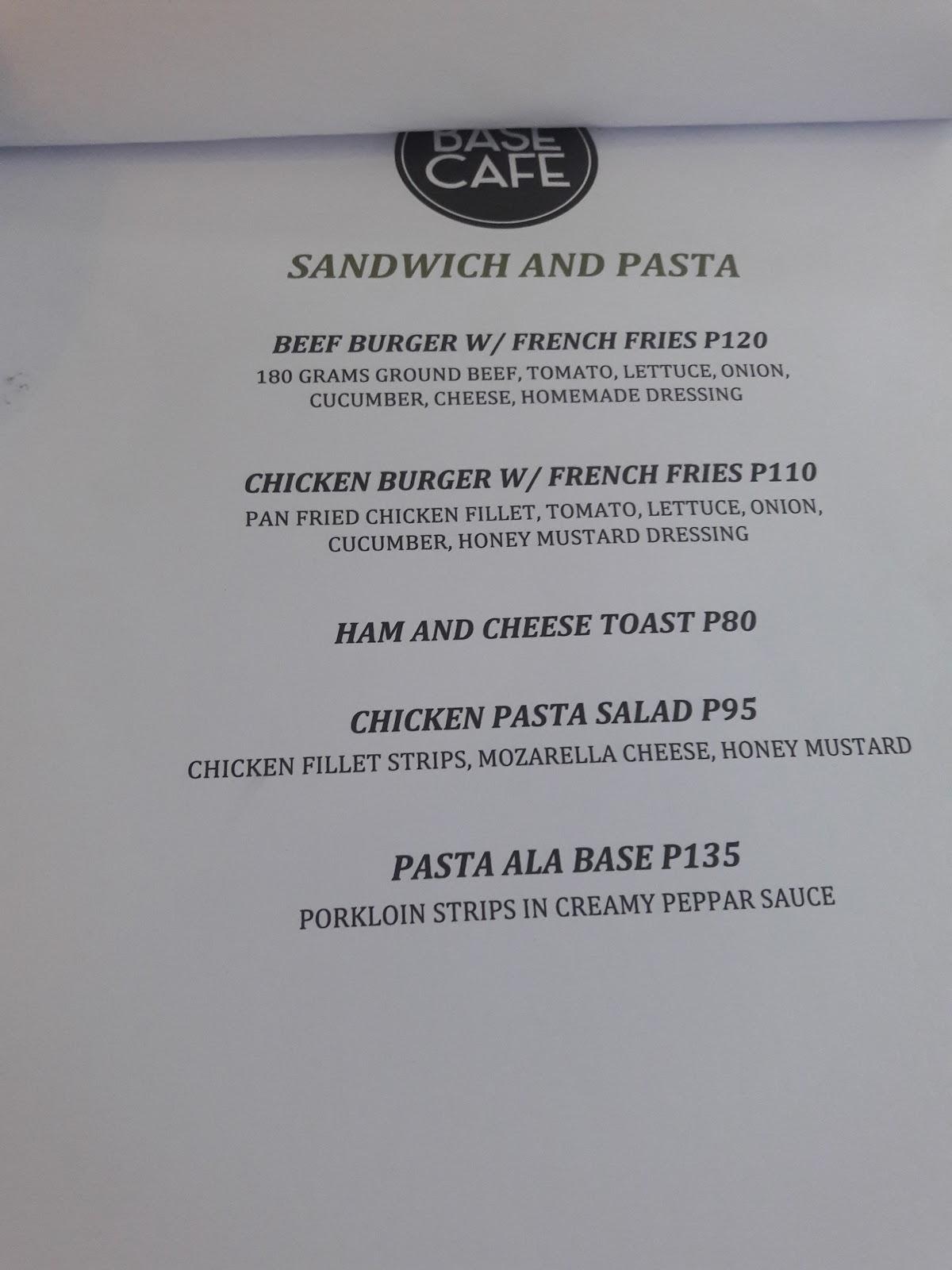 Menu at Base Cafe Steakhouse + Bar, Lipa