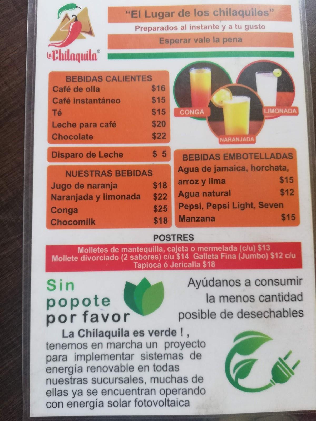 Menu at Chilaquiles La Chilaquila Huentitán restaurant, Guadalajara