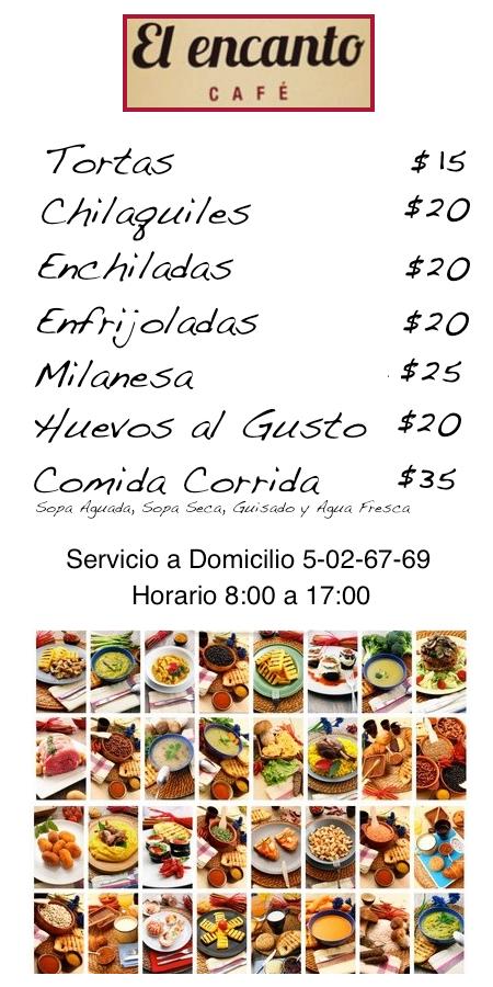Menu at El Encanto, Puebla City, Praxedis Guerrero 8
