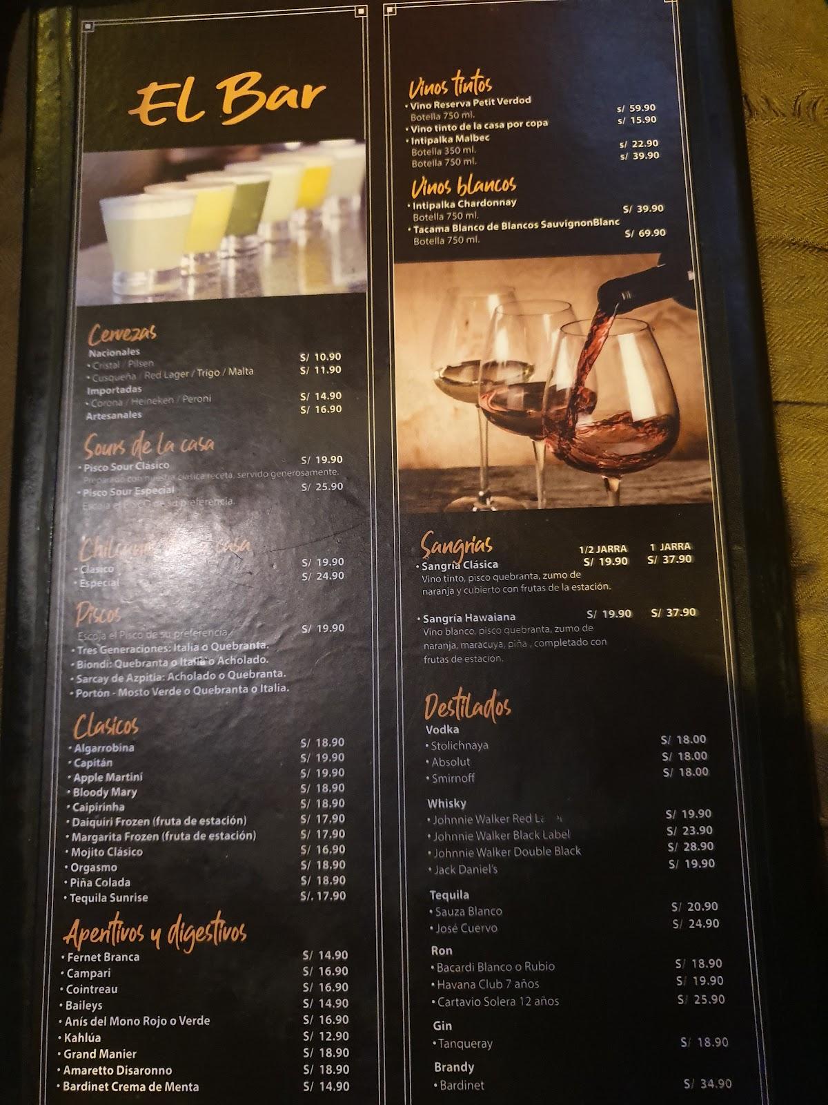 Menu at Glotons restaurant, Miraflores, Av. Comandante Espinar 529