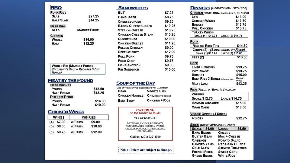 Menu at Martins Soul Food And Bbq, Waldorf