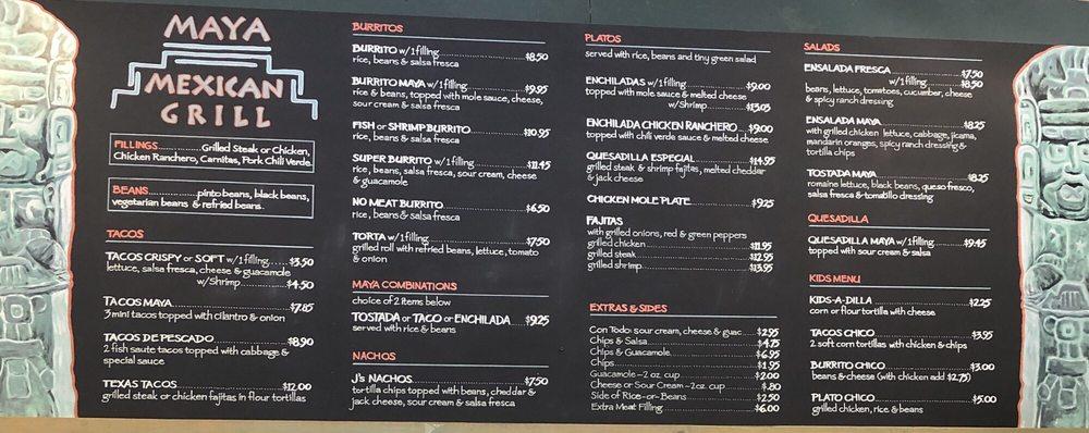 Menu at Maya Mexican Grill restaurant, Orinda