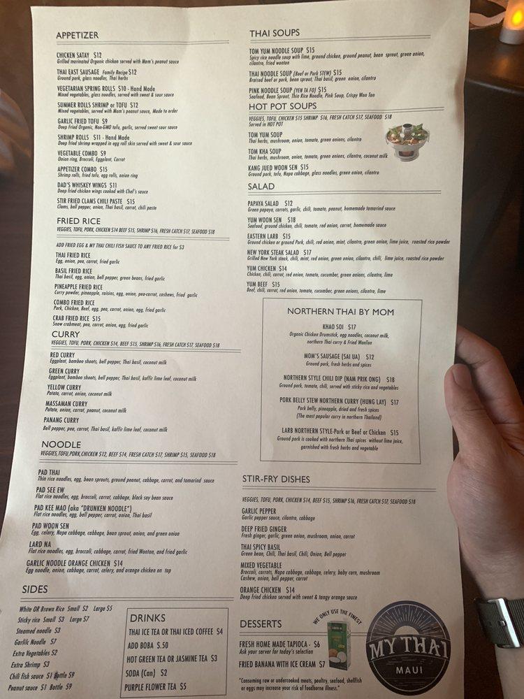 Menu at My Thai Maui restaurant, Kahului