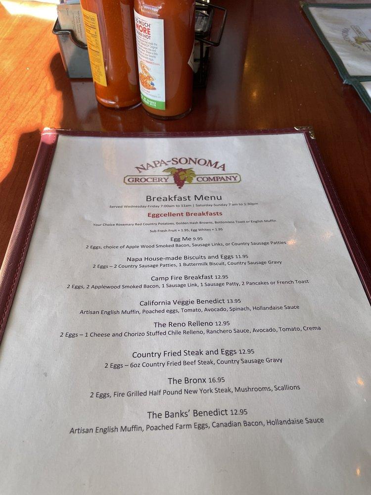 Menu at Napa Sonoma Grocery Co pub & bar, Reno