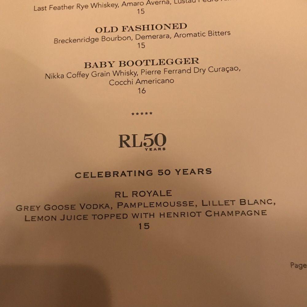 Menu at RL Restaurant, Chicago, 115 E Chicago Ave