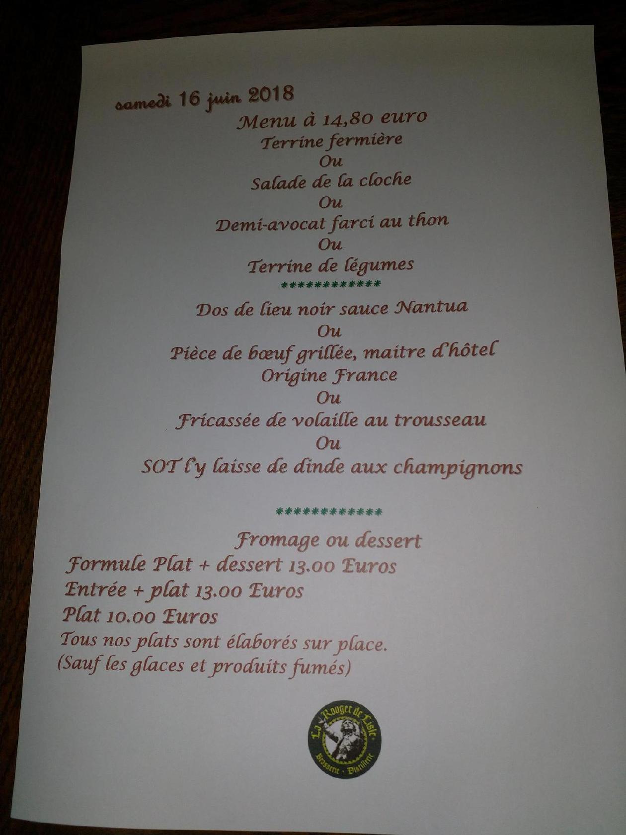 Menu at Restaurant De La Cloche, Bletterans