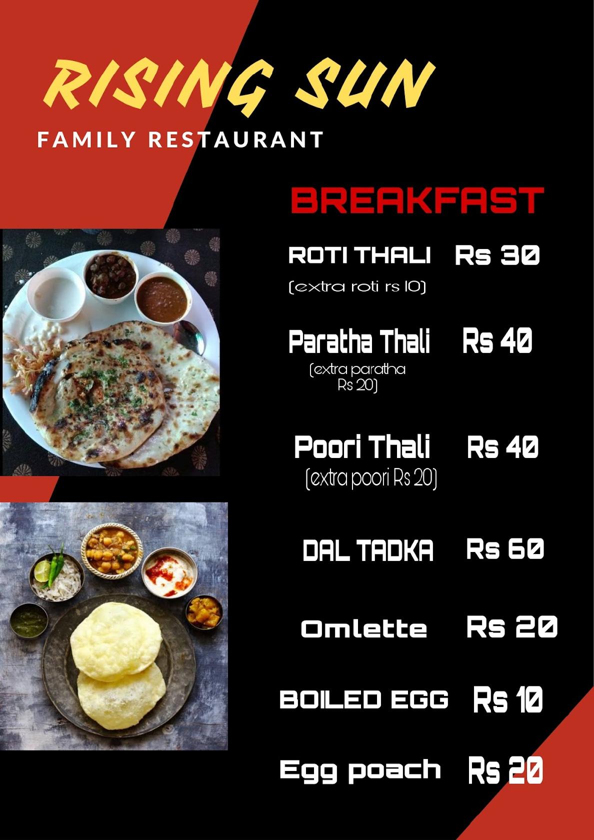Menu at Rising sun, Family Restaurant, India