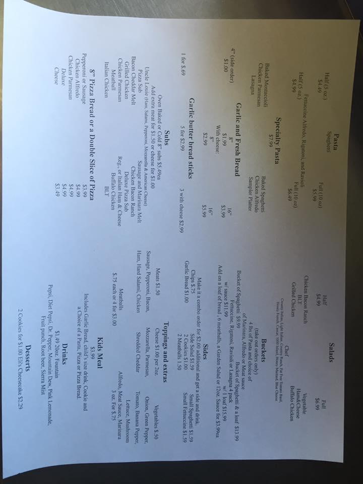 Menu at Spaghetti Shop restaurant, Findlay