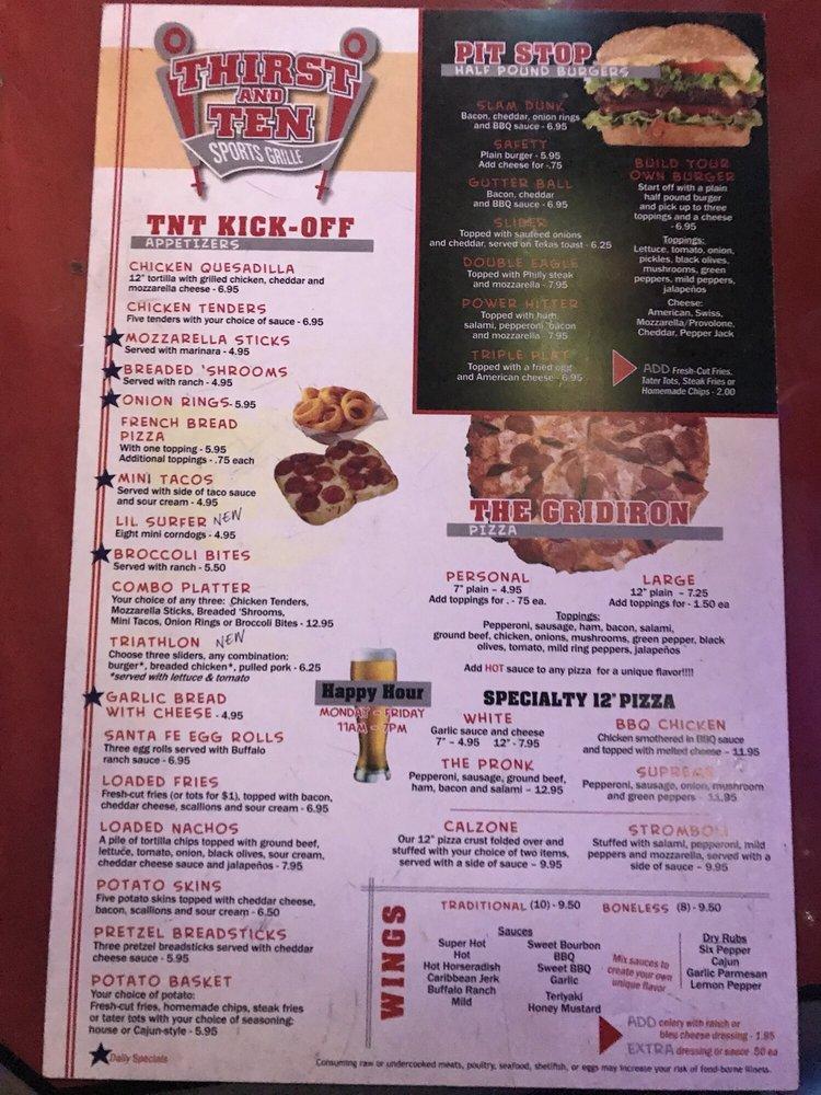 Menu at Thirst & Ten pub & bar, Cleveland